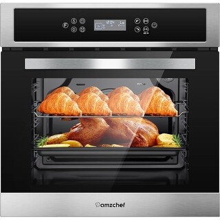 AMZCHEF Single Wall Oven 24" Built-in Electric Ovens with 11 Functions ...