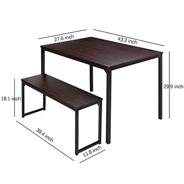 3 Piece Kitchen Table Set with Two Benches Dining Room Table Set 4 ...