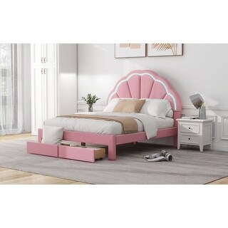 Simple Stylish Upholstered Platform Bed with Seashell Shaped Headboard ...