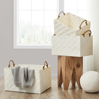 Nautica Set of Three Rectangle Herringbone Weave Storage Baskets with ...