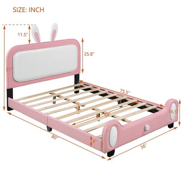 Full size Pink Upholstered Rabbit-Shape Princess Bed Platform Bed with ...