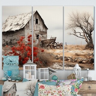 Designart "Red Farmhouse Rustic Elegance I" Farm Wall Decor Set - Bed ...