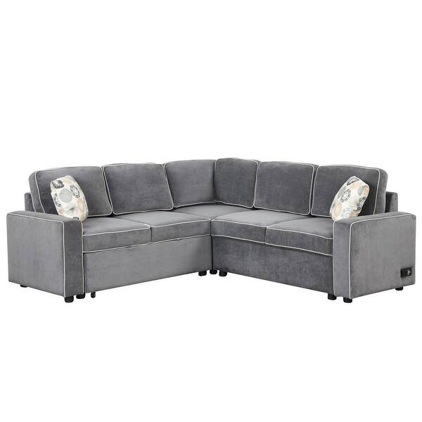 L-Shaped Convertible Sleeper Sofa Bed with 2 USB ports and 2 Power ...