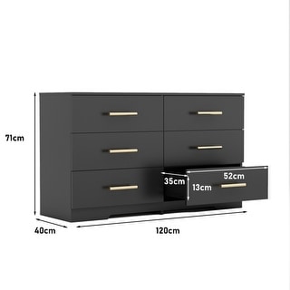 Black Large 6 Drawers Chest of Drawer Dressers Table With Golden Handle ...