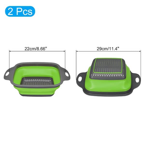 Collapsible Colander Set, Silicone Square Foldable Strainer w Handle ...