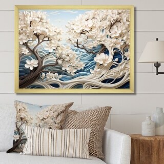Designart "White And Blue River Collage I" Landscape Forest River ...
