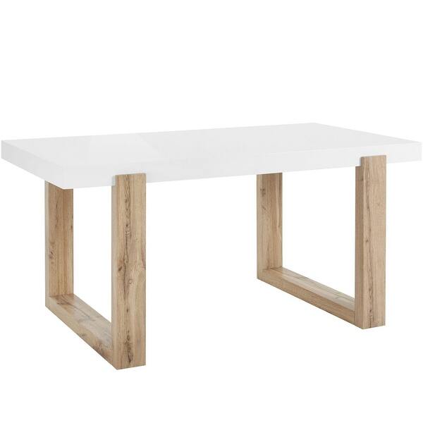 Ren Home Arvid Dining Table with Wood U-Shaped Legs - High Gloss White ...