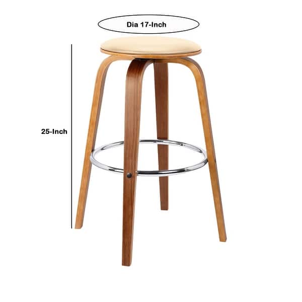 Round Leatherette Wooden Counter Stool with Flared Legs, Brown and ...