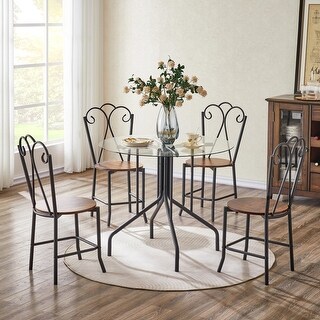 Mabel 42-inch Iron and Wood Round Dining Table or Dining Set by iNSPIRE ...