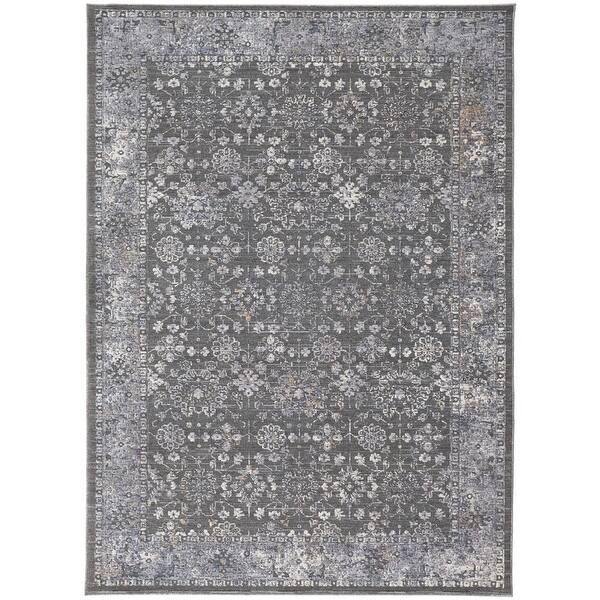 8' X 10' Taupe Gray And Orange Floral Power Loom Area Rug - 3'6" - Bed ...