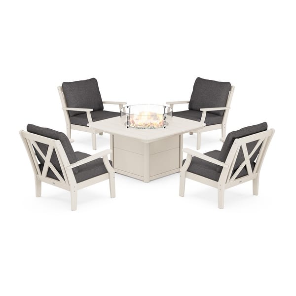 Polywood Braxton 5 Piece Deep Seating Conversation Set With Fire Pit