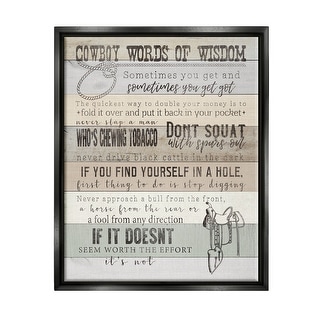 Stupell Cowboy Words of Wisdom Framed Floater Canvas Wall Art Design by ...