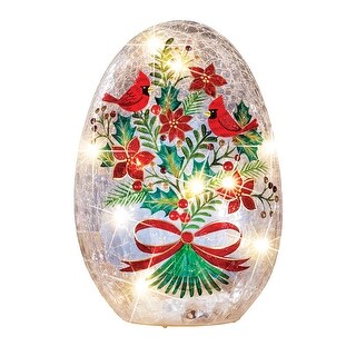 LED Lighted Poinsettia Bouquet Crackled Glass Egg - 5.75 x 8.75 x 5.38 ...