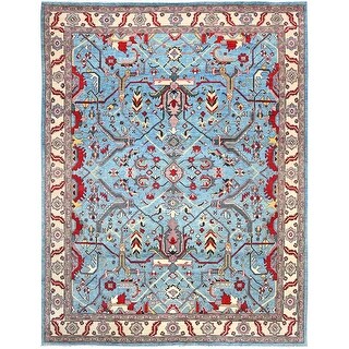 Shahbanu Rugs Celestial Blue Heriz Geometric All Over Design Vegetable ...