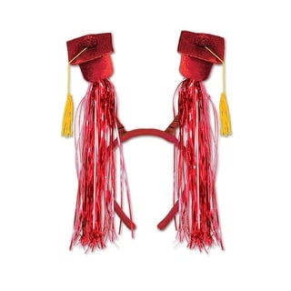 Club Pack of 12 Red Graduation Cap with Fringe Bopper Headband Party ...