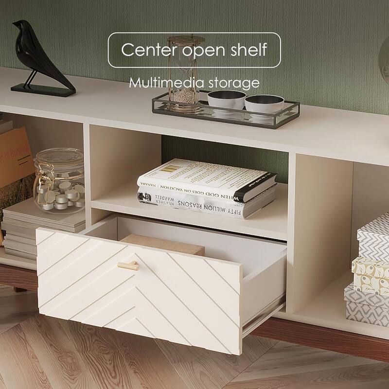 Living Skog Alba Beige TV Stand Console with Drawer Fits TV's up to 65 ...