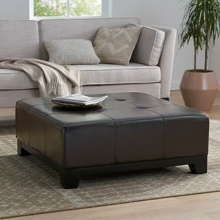 Button Tufted Espresso Leather Square Ottoman Coffee Table - Bed Bath ...