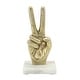 8" Metal Peace Sign Hand Statue Decor Metallic Gold on White Marble ...