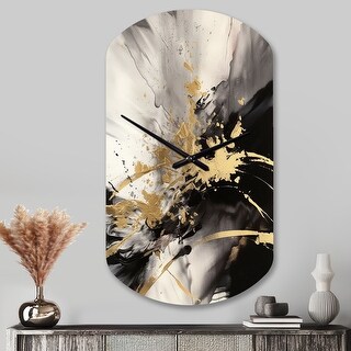 Designart - Gold and Grey Fluid Fusion II - Abstract Wall Clock in ...