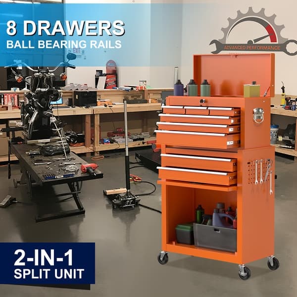 8-Drawer Rolling Tool Chest & Removable Tool Box Organizer with Lock ...
