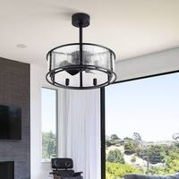 20 Inch Caged Ceiling Fan with Light and Remote Included-Black - Bed ...