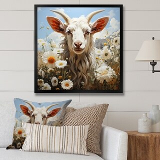 Designart "Brown Goat Farm Meadow II" Goat Wall Decor White Modern ...