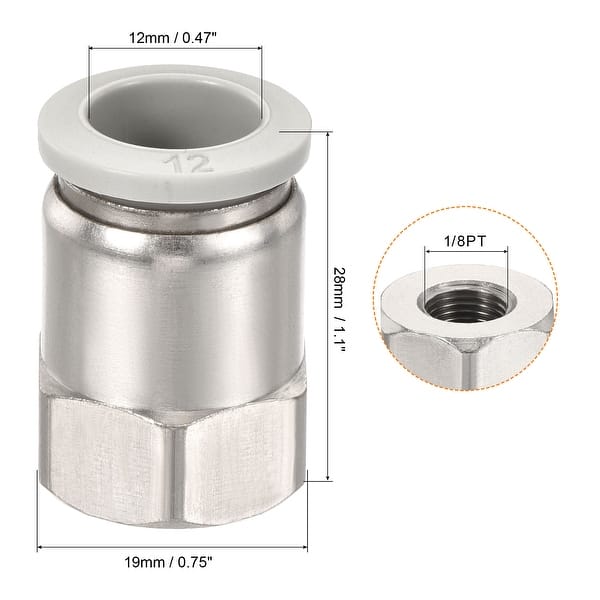 Push to Connect Fittings Female Thread Fit 12mm Tube OD Copper - Silver ...