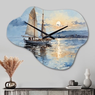 Designart - Boat Sailing Reflections I - Coastal Boat Large Wall Clock ...