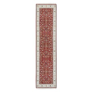 Shahbanu Rugs Cherry Red Hand Knotted Nain with All Over Flower Design ...