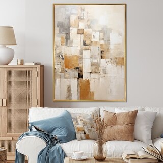 Designart "Beige And Golden Cubic Perspective" Abstract Collages Framed ...