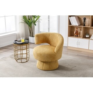 Round Accent Chair Swivel Barrel Chair Yellow Boucle Fabric Club Chair ...