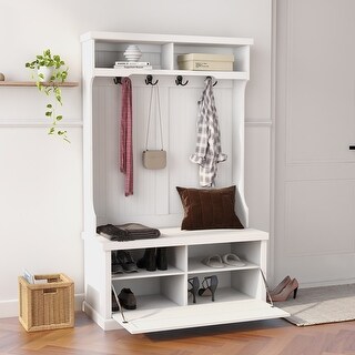 Storage Wardrobe Hall Tree Coat Stand w/ Shoe Storage Bench - Bed Bath ...