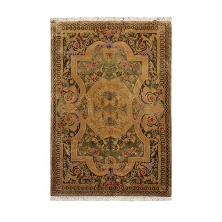 Hand Knotted French Aubusson Pale Gold Wool Traditional Oriental Rug ...