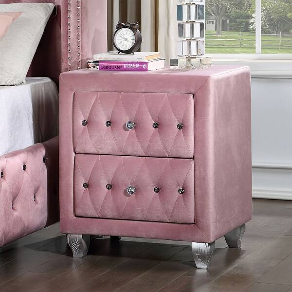 Vyvi Glam Pink Fabric Upholstered 2-Drawer Nightstand by Furniture of ...