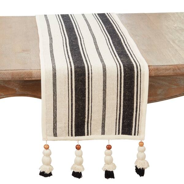 Wood Bead Tassel Trimmed Stripe Table Runner - 13"x72" - Bed Bath ...