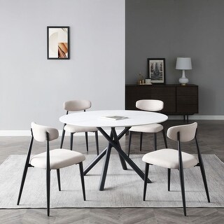 Modern Glam Marble Round Dining Table with Metal Cross Legs - Bed Bath ...