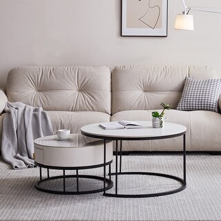 Modern Nesting Table Metal Frame End Table Sintered Stone Top Center ...