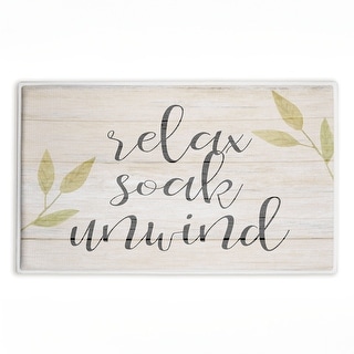 Stupell Relax Soak Unwind Minimal Printed Plush Bath Mat and Bath Rug ...