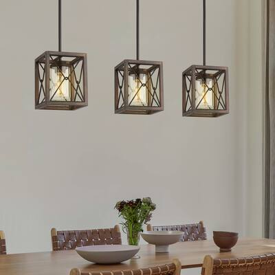 1- Light Wood Black Adjustable with Glass Shade Pendant Light - 7.5" x ...