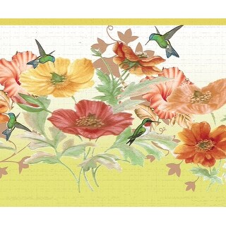 Orange, Pink, Yellow Flowers, Hummingbird Peel and Stick Wallpaper ...
