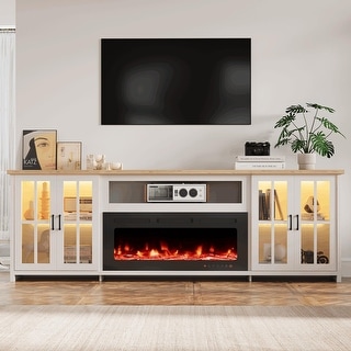 EROMMY 78"/ 97" Fireplace TV Stand with Electric Fireplace, Farmhouse ...