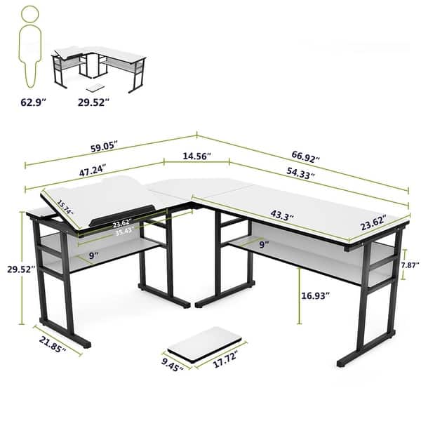 67 inch L-Shaped Desk with Shelves, Double Corner Computer Desk - Bed ...