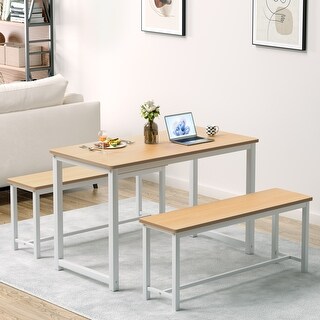Rustic Kitchen Dining Table Set for 4 with Benches for Small Space ...