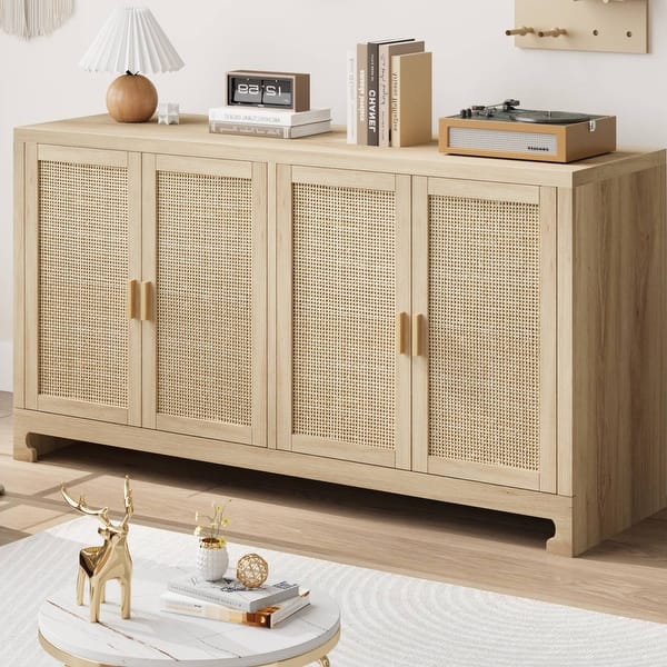 Rattan Buffet Storage Cabinet with 4 Doors and Shelf - N/A - On Sale ...