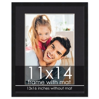 11x14 Frame with Mat - Black 13x16 Frame Wood Made to Display Print or ...