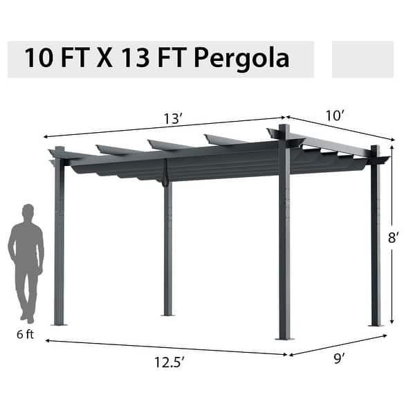 Gymax 10 x 13ft Outdoor Aluminum Retractable Pergola Canopy Shelter ...