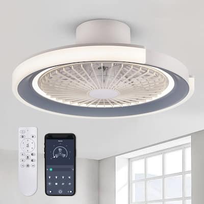 20 in. Indoor White Ceiling Fan with Dimmable LED Lighting Low Profile ...