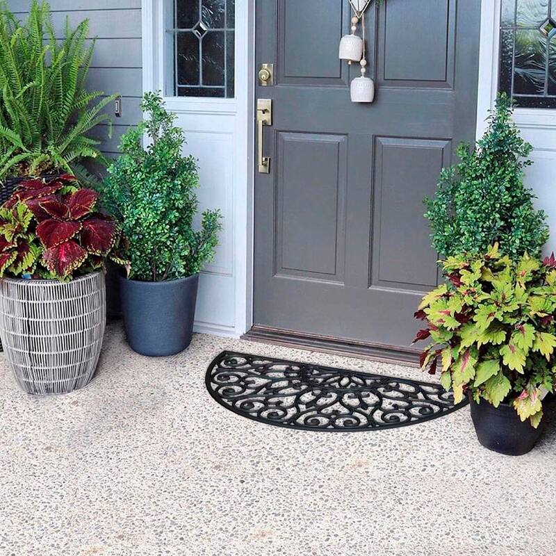 Outdoor Half Round Front Door Mat Rubber Rug 30x18 Black - 18 W x 30 L ...