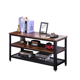 Noon Industrial Console Table with Storage Shelf in Rustic Brown - Bed ...