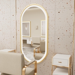 Modern LED Oval Bathroom Mirror Gold Frame Wall Vanity Mirror - Bed ...